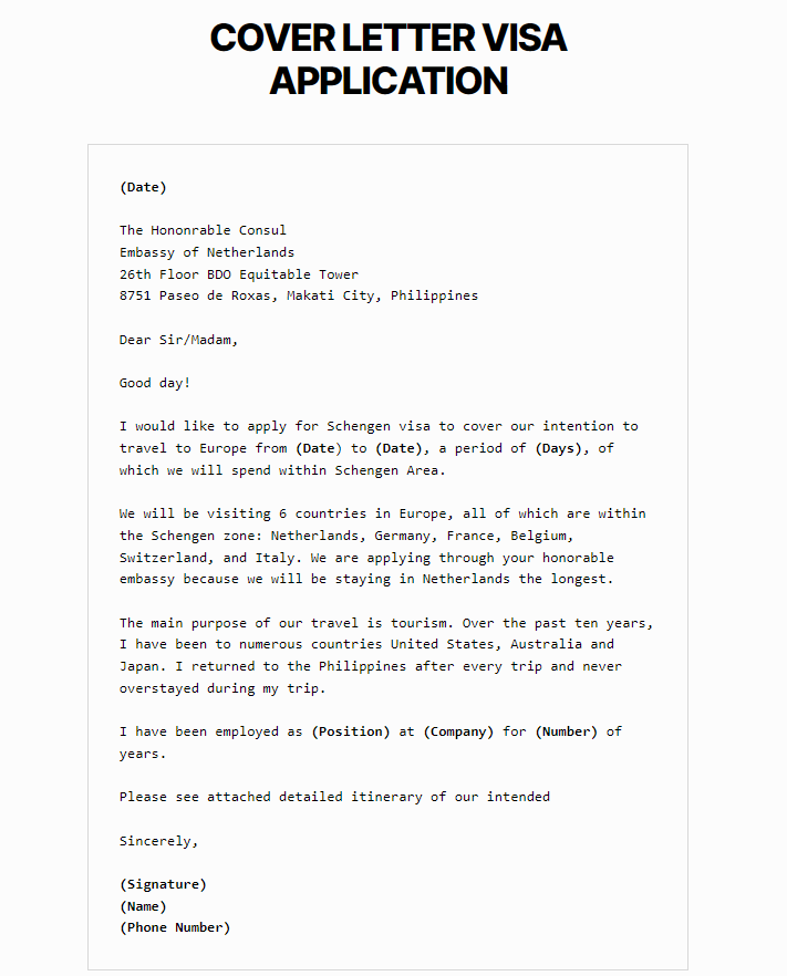 Cover Letter Visa Application Philippines - Life Guide PH