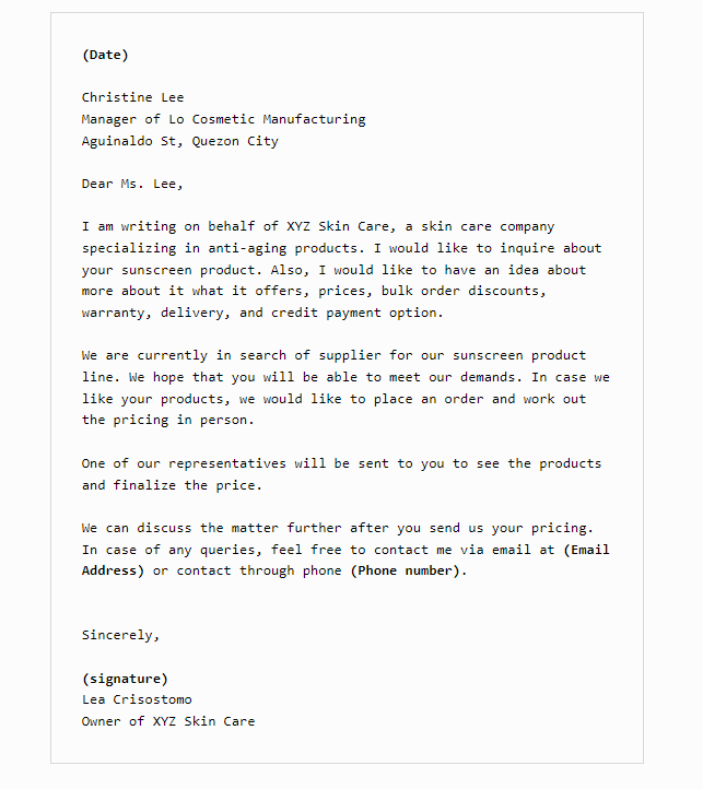 Letter of Inquiry Philippines - Life Guide PH - Letter Templates